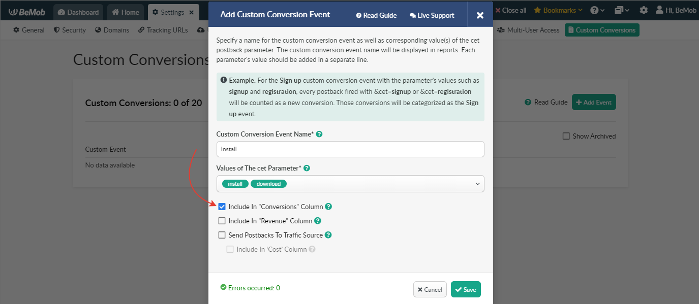 Custom Conversions Bemob Help Center