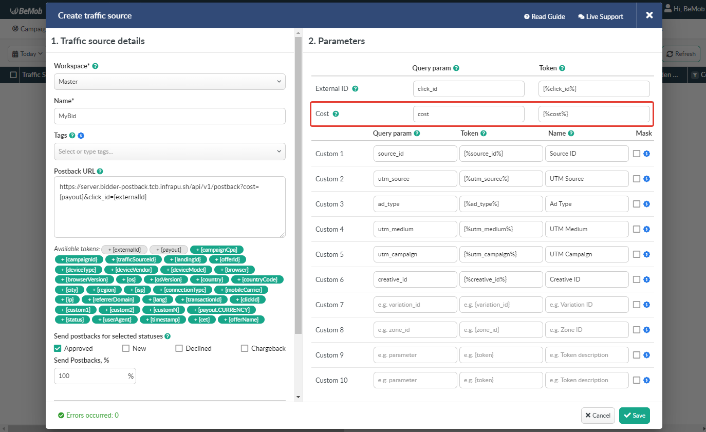 MyBid Settings | BeMob Help Center
