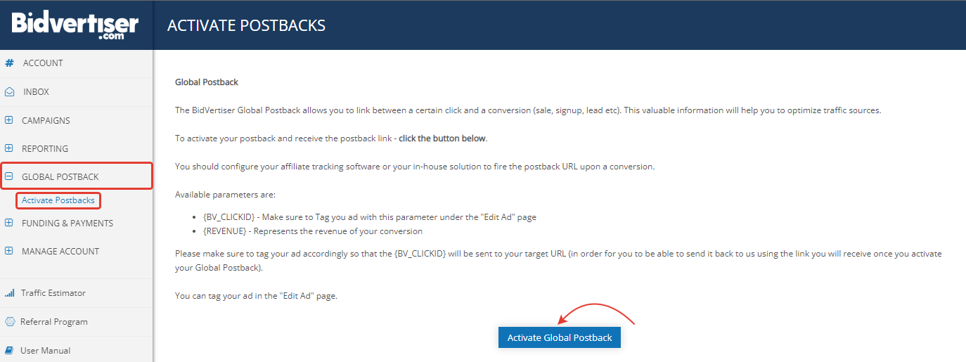 BidVertiser Settings | BeMob Help Center