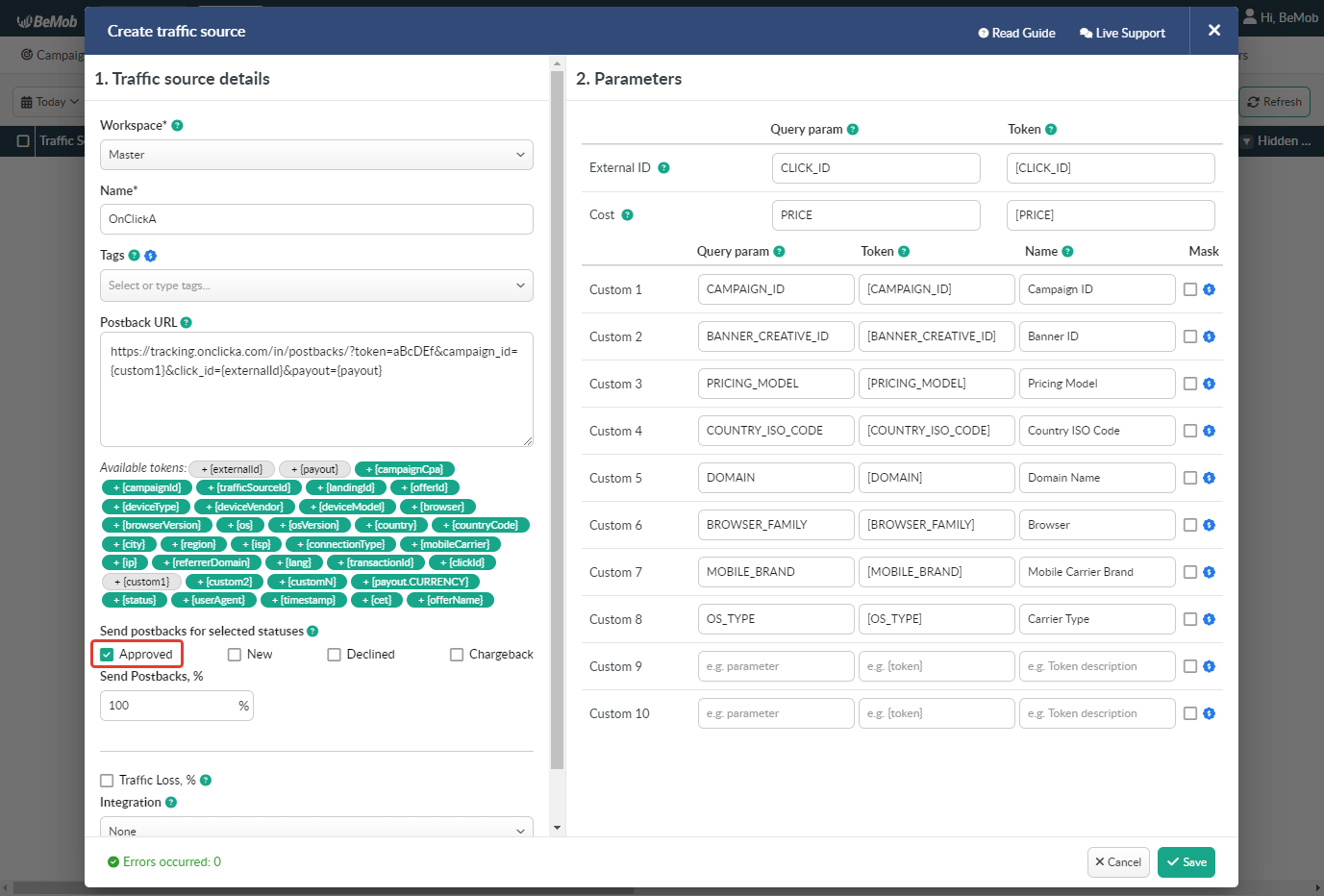OnClickA Settings | BeMob Help Center