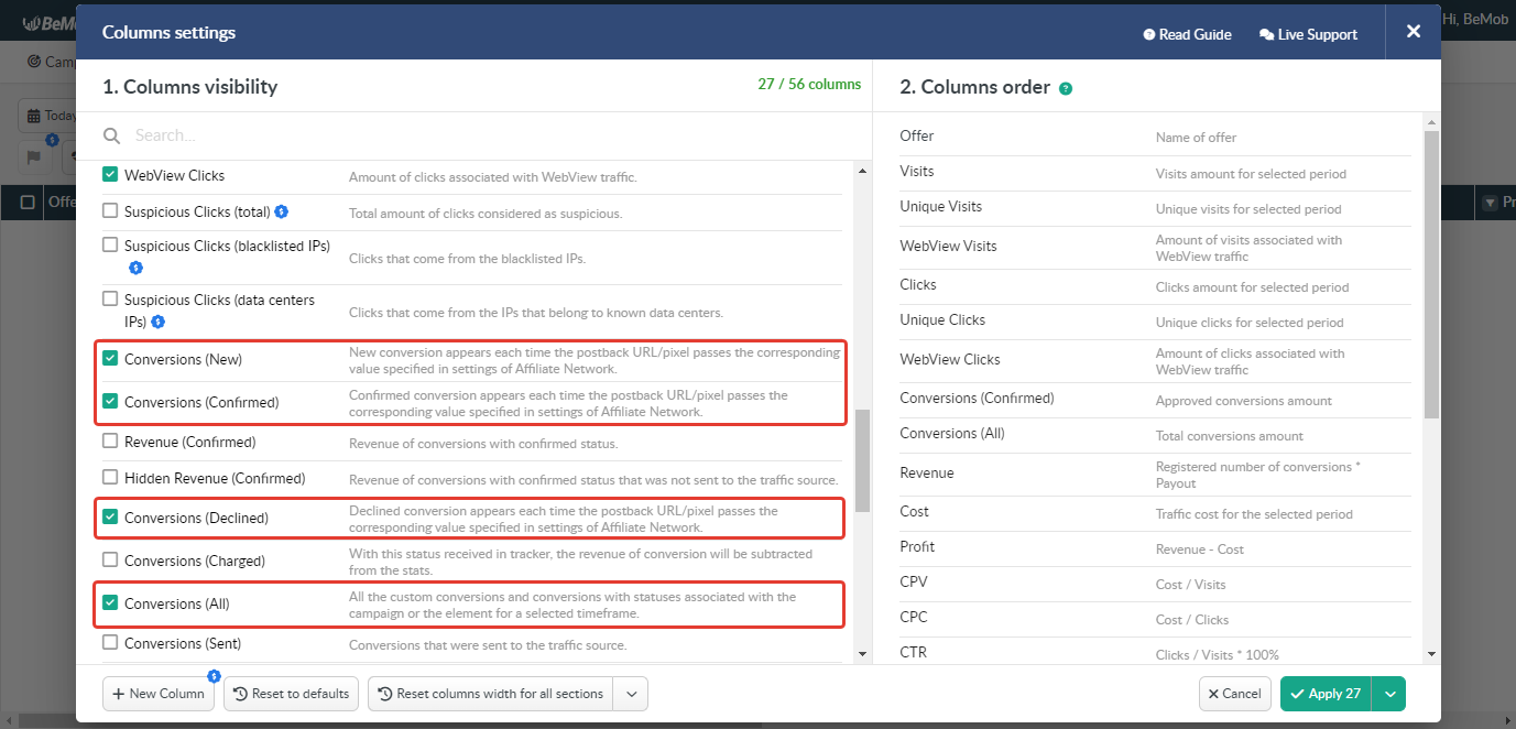 Grantoro Settings | BeMob Help Center