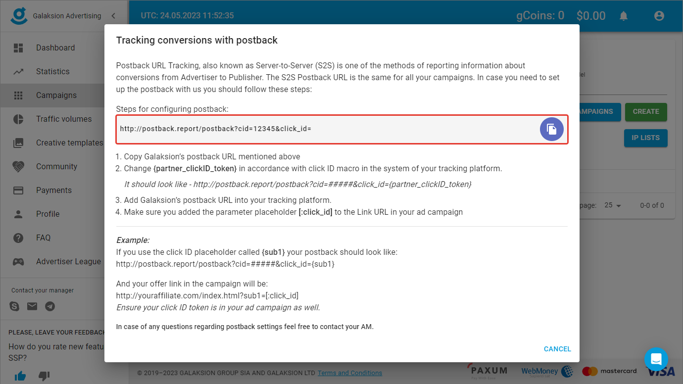 Galaksion Settings | BeMob Help Center