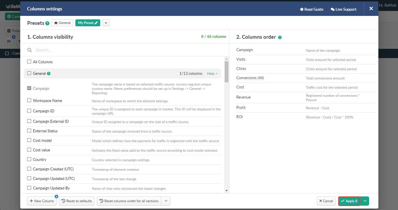 Presets | BeMob Help Center