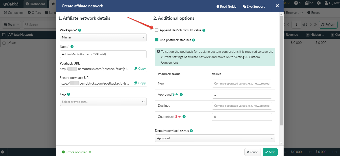 AdBlueMedia Settings | BeMob Help Center