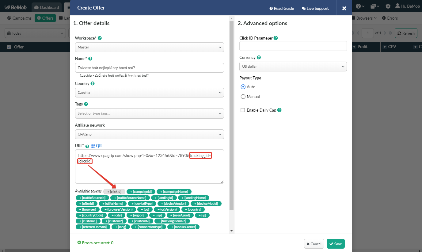CPAGrip Settings | BeMob Help Center