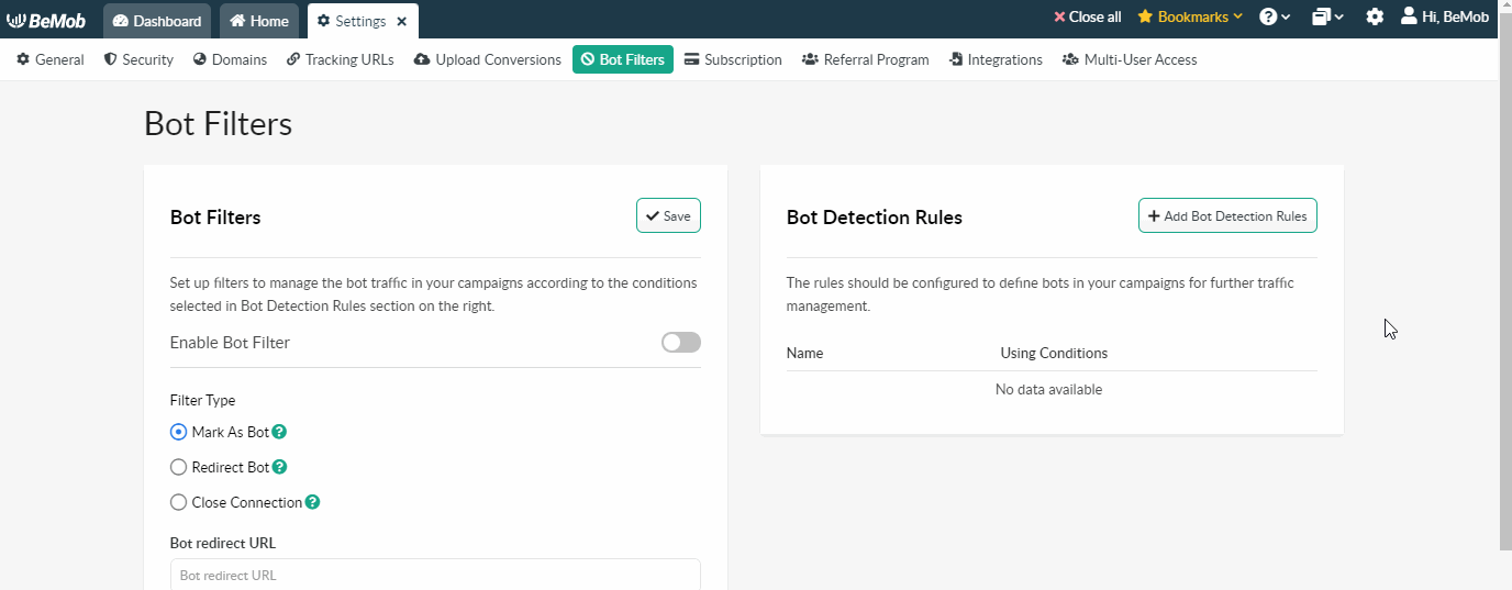 Bot Detection Rules | BeMob Help Center