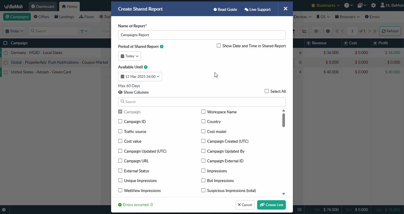 Shared Reports | BeMob Help Center